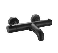 China Thermostaic Temperature Adjustable Bath Or Shower Spout Mixer Matt Black Color Brass Tap Faucet OEM Round Classical for sale