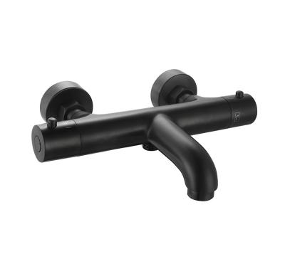 China Thermostaic Temperature Adjustable Bath Or Shower Spout Mixer Matt Black Color Brass Tap Faucet OEM Round Classical for sale