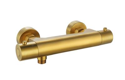China Thermostaic Temperature Adjustable Shower Spout Mixer Brushed Golden Color Brass Tap Faucet OEM Round Classical for sale