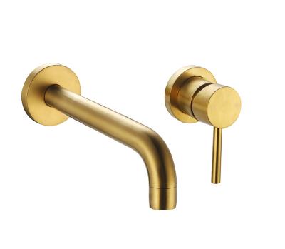 China Concealed In Wall Basin Mixer Faucet Single Lever Bathroom Brushed Golden Gold Brass for sale
