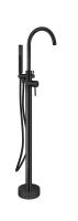 China Matt Black Brass Freestanding Bathtub Faucets With Diverter Single Lever Floor Mounted for sale
