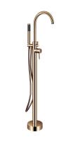 China OEM Single Lever Free Standing Tub Faucet Floor Mount With Diverter Rose Golden Brass for sale