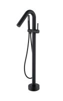 China Single Lever Floor Mounted Freestanding Bathtub Faucets With Diverter Matt Black Brass OEM for sale