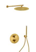 China Concealed In Wall Thermostatic Faucets Brushed Golden Brass OEM Round for sale