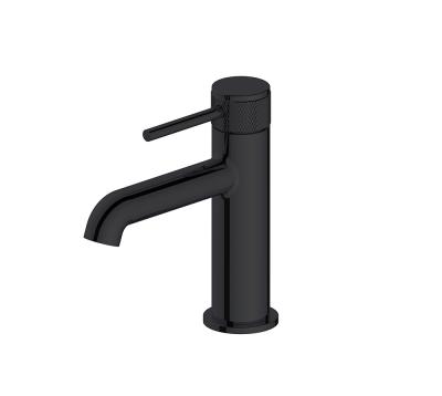 China Matt Black Basin Mixer Faucet Annular Knurl Handle Single Lever Bathroom for sale