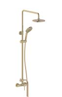 China Single Lever Exposed Bathroom Bath Mixer Taps Column Set Annular Knurl Handle Brushed Golden Brass for sale