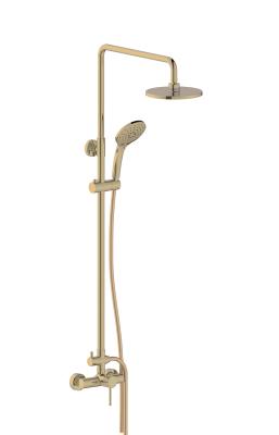 China Single Lever Exposed Bathroom Bath Mixer Taps Column Set Annular Knurl Handle Brushed Golden Brass for sale