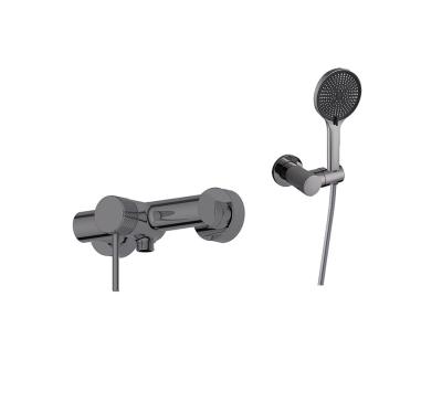 China Gun Metal Brass Bath Shower Faucets Single Lever Annular Knurl Handle for sale