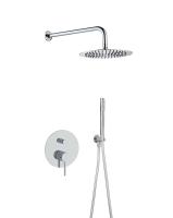 China Concealed in wall brass annular knurl handle rainshower build in handshower mixer set chrome faucet OEM round classical for sale