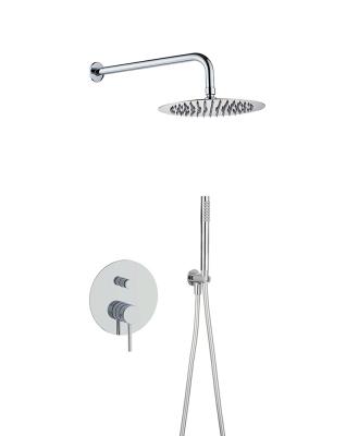 China Concealed in wall brass annular knurl handle rainshower build in handshower mixer set chrome faucet OEM round classical for sale