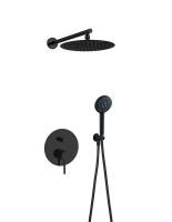 China Brass Annular Knurl Handle Rain Shower Head And Faucet Concealed In Wall Matt Black for sale