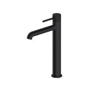 China Brass Annular Knurl Handle Bathroom Matt Black Tall Body Basin Mixer for sale