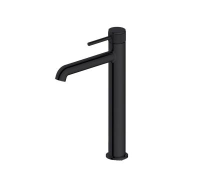 China Brass Annular Knurl Handle Bathroom Matt Black Tall Body Basin Mixer for sale