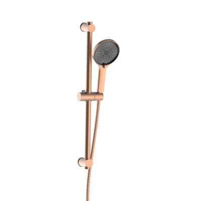 China SUS304 3 Function Shower Slide Bar Rail Set ABS Plastic Handshower Hose Bathroom Rose Golden Round Classical for sale
