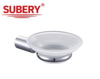 China Glass Bathroom Soap Dish Holder Polished Chrome Oem Classical Round Design for sale