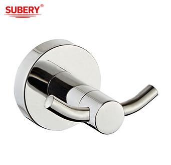 China Wall Mounted Bathroom Accessories SUS304 Double Robe Hook polished chrome clssical round design OEM ODM for sale
