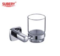 China Single Tumbler Holder Brass Glass Bathroom OEM Brass Base Square With Curve Design for sale