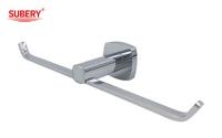 China Brass double toilet roll paper holder bathroom high quality chrome color OEM brass base square with curve design for sale