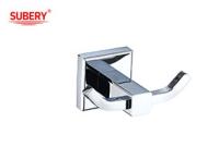 China Brass double robe hook bathroom high quality chrome color OEM brass base square design for sale