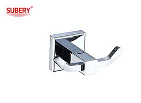 China Brass double robe hook bathroom high quality chrome color OEM brass base square design for sale