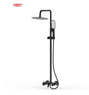China Matt Black Brass Bath Shower Faucets Thermostatic Temperature Adjustable for sale