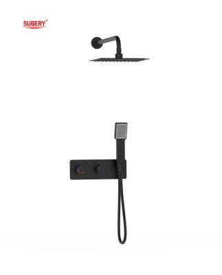 China Single Lever Concealed In Wall Bath Or Shower Mixer With Diverter Rainshower Handshower Bath Matt Black Brass Tap Faucet for sale