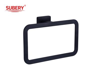 China Zinc Wall Mounted Bathroom Accessories towel ring holder matt black clssical rectangle design OEM ODM for sale