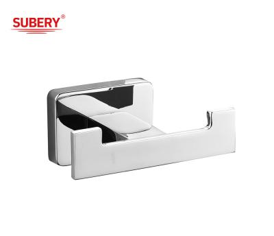 China Zinc Wall Mounted Bathroom Accessories Double Robe Hook polished chrome clssical rectangle design OEM ODM for sale