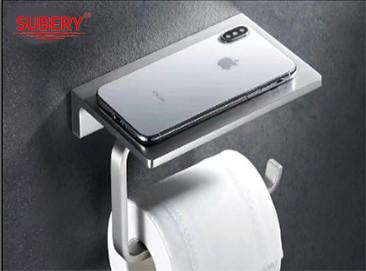 China SUS304 Wall Mounted Tissue Holder With Mobile Phone Shelf for sale
