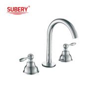China New Style Classic Luxury Dual Handle 3 Hole Brass Antique Basin Faucets With Ceramic Handle for sale