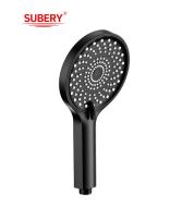 China ABS 3 function handshower hand shower for shower column black bathroom new liquid silicon nozzle round easy clean OEM for sale