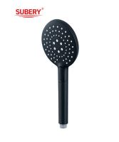 China ABS plastic 3 function handshower hand shower for shower column matt black bathroom silicon nozzle round easy clean OEM for sale