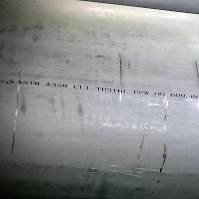 China EFW Cold Drawn Welded 316L Stainless Steel Tube 609.6mm OD x 9.53mm Wall ASTM A358 for sale
