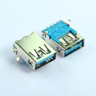China USB3.0 Type A Female Connector,90° Horizontal DIP 9 Bent Frog Foot Straight Edge Shielded Socket,5Gbps Through Hole Receptacle for sale