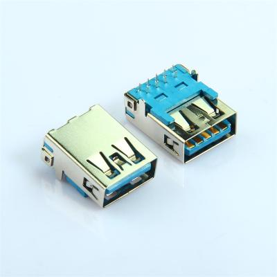 China USB3.0 Type A Female Connector,90° Horizontal DIP 9 Straight Pin Short Straight Edge Shielded Socket,5Gbps Through Hole PCB Receptacle for sale