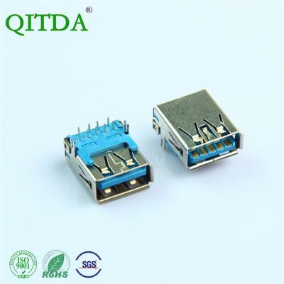 China USB3.0 Type A Female Connector, Reverse Horizontal 90° Fork Pin DIP Shielded Socket, 5Gbps Through Hole PCB Receptacle for sale