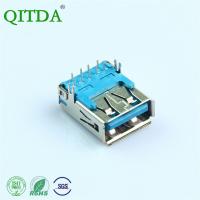 China USB3.0 Type A Female Connector, Reverse Horizontal 90° Fork Pin DIP Shielded Socket, 5Gbps Through Hole PCB Receptacle for sale