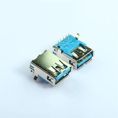 China USB3.0 Type A Female Connector,90° Horizontal DIP 9 Bent Frog Foot, Rolled Edge Shielded Socket,5Gbps Through Hole PCB Receptacle for sale