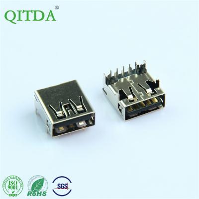 China USB3.0 Type A Female Connector, 90° Horizontal DIP Short Body Black Insulator Shielded Socket, 5Gbps Through Hole PCB Receptacle for sale