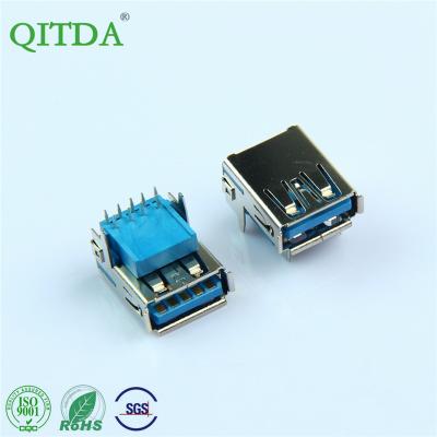 China USB3.0 Type A Female Connector,90° Horizontal DIP Raised Height Shielded Socket,5Gbps Through Hole PCB Receptacle for sale