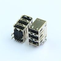 China USB2.0 Type A Female Connector, 3 Layer Stacked 90° Horizontal DIP Through Hole Shielded Socket, PCB Mount 3-Port Receptacle for sale