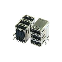 China USB2.0 Type A Female Connector, 3 Layer Stacked 90° Horizontal DIP Through Hole Shielded Socket, PCB Mount 3-Port Receptacle for sale