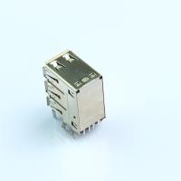 China USB2.0 Type A Female Connector, 3 Layer Stacked 90° Horizontal DIP Through Hole Shielded Socket, PCB Mount 3-Port Receptacle for sale