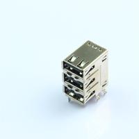 China USB2.0 Type A Female Connector, 3 Layer Stacked 90° Horizontal DIP Through Hole Shielded Socket, PCB Mount 3-Port Receptacle for sale