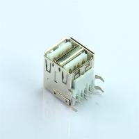 China USB2.0 Type A Female Connector, Double Layer Stacked 90° Horizontal DIP Bent Pin Rolled Edge Black Insulator Shielded Socket, PCB Through Hole Receptacle for sale