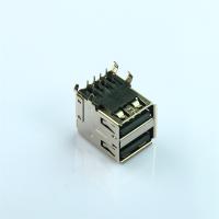 China USB2.0 Type A Female Connector, Double Layer Stacked 90° Horizontal DIP Bent Pin Rolled Edge Black Insulator Shielded Socket, PCB Through Hole Receptacle for sale