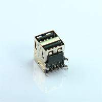 China USB2.0 Type A Female Connector, Double Layer Stacked 90° Horizontal DIP Bent Pin Rolled Edge Black Insulator Shielded Socket, PCB Through Hole Receptacle for sale