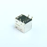 China USB2.0 Type A Female Connector, Double Layer Stacked 90° Horizontal DIP Bent Pin Rolled Edge Stainless Steel Shielded Socket, 480Mbps PCB Through Hole Receptacle for sale