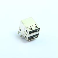 China USB2.0 Type A Female Connector, Double Layer Stacked 90° Horizontal DIP Bent Pin Rolled Edge Stainless Steel Shielded Socket, 480Mbps PCB Through Hole Receptacle for sale