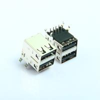 China USB2.0 Type A Female Connector, Double Layer Stacked 90° Horizontal DIP Bent Pin Rolled Edge Stainless Steel Shielded Socket, 480Mbps PCB Through Hole Receptacle for sale